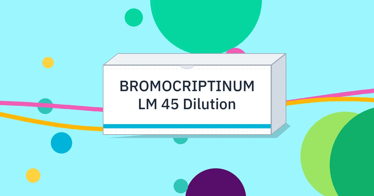 Symbolbild: Packung mit der Aufschrift BROMOCRIPTINUM LM 45 Dilution (PZN 13397016) – Verfügbarkeit und Bezug in Apotheken in Frankfurt am Main