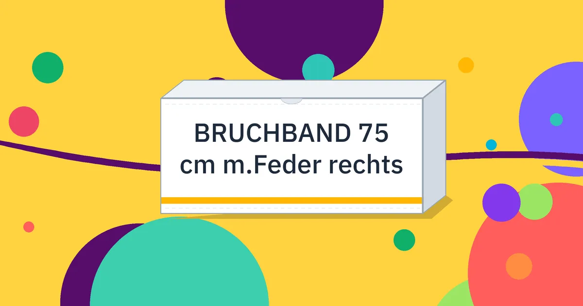 Symbolbild: Packung mit der Aufschrift BRUCHBAND 75 cm m.Feder rechts (PZN 01725159) – Verfügbarkeit und Bezug in Apotheken in Frankfurt am Main