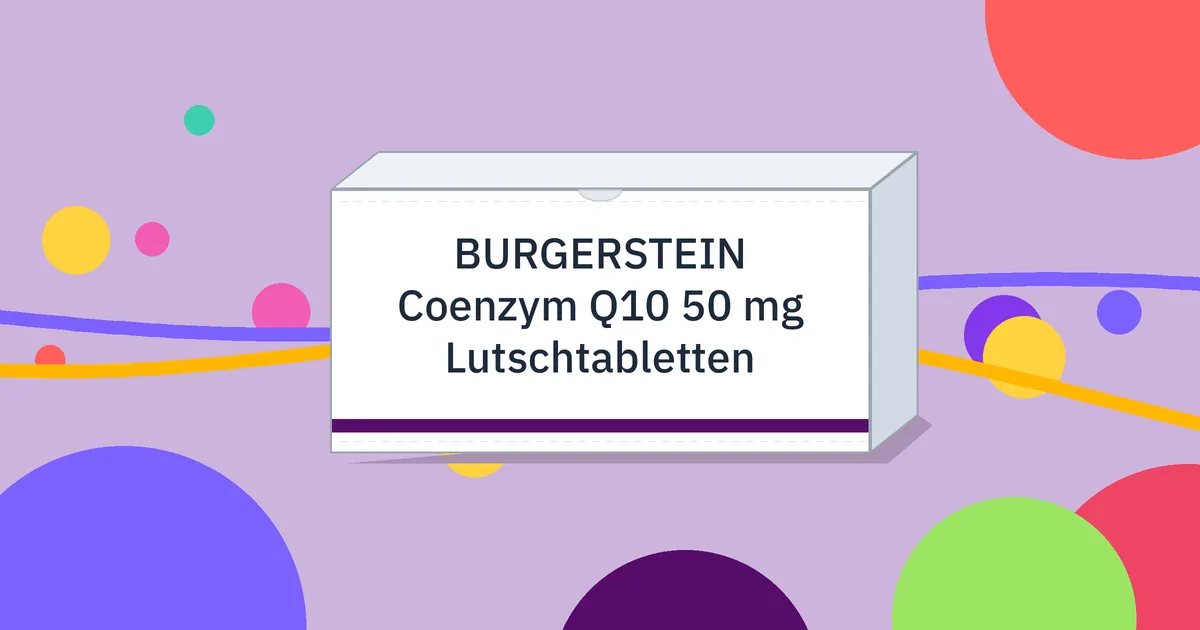 Symbolbild: Packung mit der Aufschrift BURGERSTEIN Coenzym Q10 50 mg Lutschtabletten (PZN 17375129) – Verfügbarkeit und Bezug in Apotheken in Frankfurt am Main