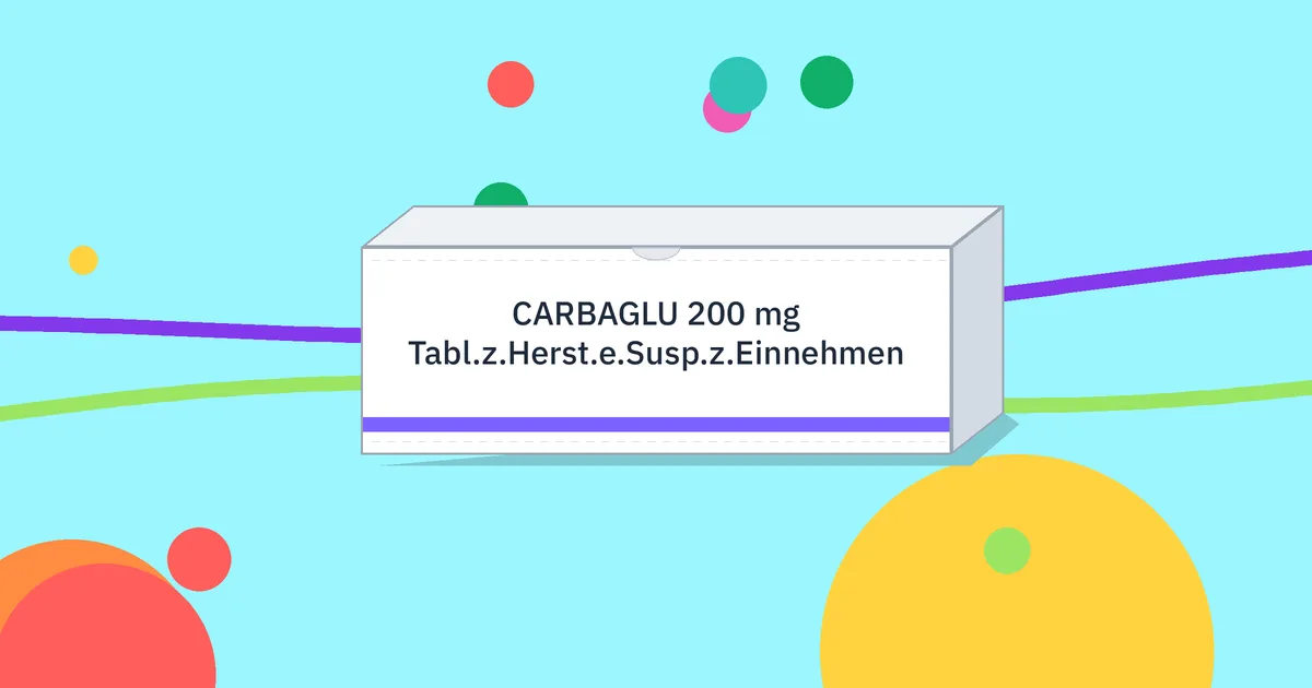Symbolbild: Packung mit der Aufschrift CARBAGLU 200 mg Tabl.z.Herst.e.Susp.z.Einnehmen (PZN 17232795) – Verfügbarkeit und Bezug in Apotheken in Frankfurt am Main