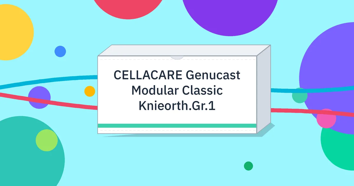 Symbolbild: Packung mit der Aufschrift CELLACARE Genucast Modular Classic Knieorth.Gr.1 (PZN 14366816) – Verfügbarkeit und Bezug in Apotheken in Frankfurt am Main