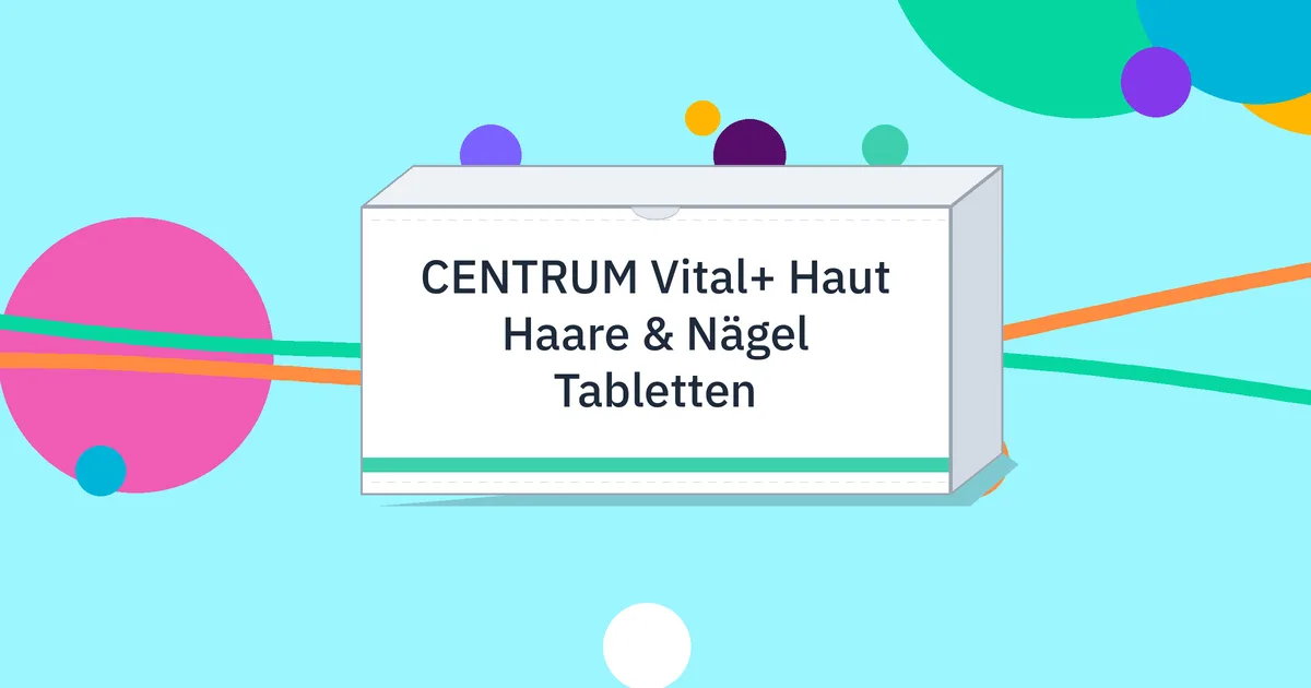 Symbolbild: Packung mit der Aufschrift CENTRUM Vital+ Haut Haare & Nägel Tabletten (PZN 19420093) – Verfügbarkeit und Bezug in Apotheken in Frankfurt am Main
