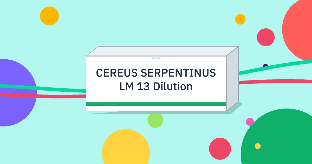 Symbolbild: Packung mit der Aufschrift CEREUS SERPENTINUS LM 13 Dilution (PZN 13437566) – Verfügbarkeit und Bezug in Apotheken in Frankfurt am Main