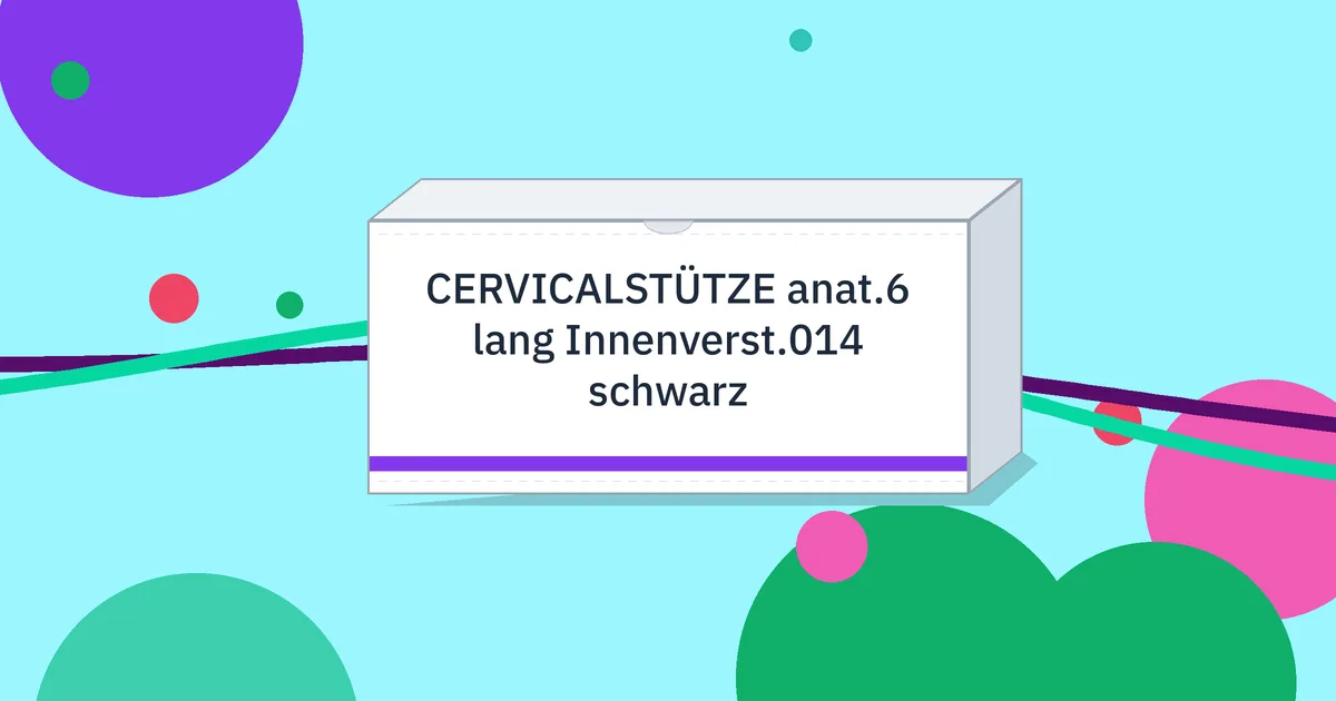 Symbolbild: Packung mit der Aufschrift CERVICALSTÜTZE anat.6 lang Innenverst.014 schwarz (PZN 10233366) – Verfügbarkeit und Bezug in Apotheken in Frankfurt am Main