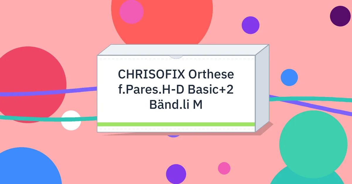 Symbolbild: Packung mit der Aufschrift CHRISOFIX Orthese f.Pares.H-D Basic+2 Bänd.li M (PZN 17586530) – Verfügbarkeit und Bezug in Apotheken in Frankfurt am Main