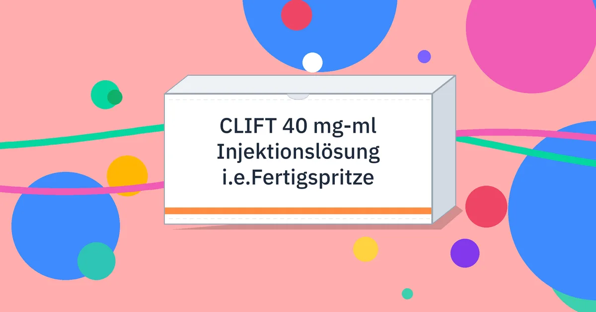 Symbolbild: Packung mit der Aufschrift CLIFT 40 mg-ml Injektionslösung i.e.Fertigspritze (PZN 19401718) – Verfügbarkeit und Bezug in Apotheken in Frankfurt am Main