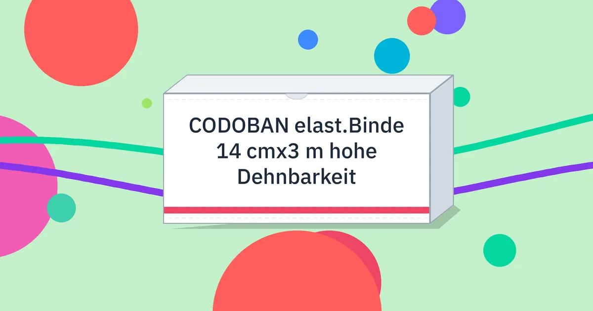 Symbolbild: Packung mit der Aufschrift CODOBAN elast.Binde 14 cmx3 m hohe Dehnbarkeit (PZN 07573503) – Verfügbarkeit und Bezug in Apotheken in Frankfurt am Main