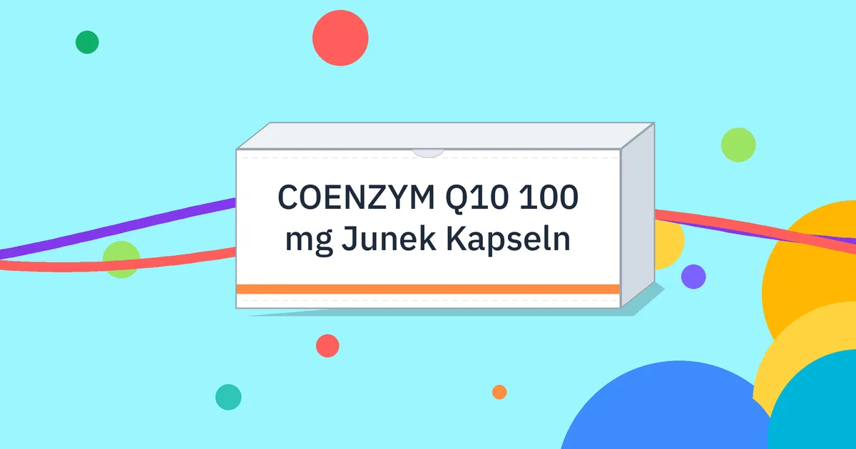 Symbolbild: Packung mit der Aufschrift COENZYM Q10 100 mg Junek Kapseln (PZN 09719980) – Verfügbarkeit und Bezug in Apotheken in Frankfurt am Main