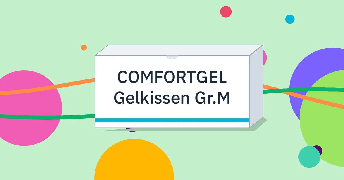 Symbolbild: Packung mit der Aufschrift COMFORTGEL Gelkissen Gr.M (PZN 00076405) – Verfügbarkeit und Bezug in Apotheken in Frankfurt am Main