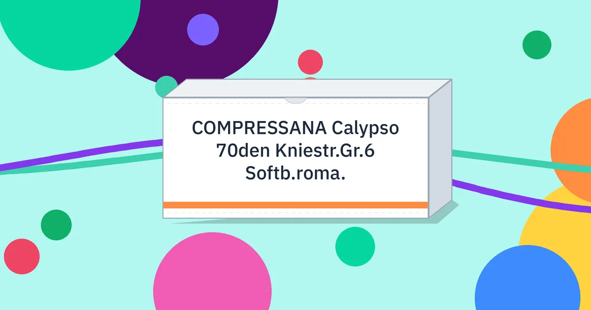 Symbolbild: Packung mit der Aufschrift COMPRESSANA Calypso 70den Kniestr.Gr.6 Softb.roma. (PZN 07719556) – Verfügbarkeit und Bezug in Apotheken in Frankfurt am Main