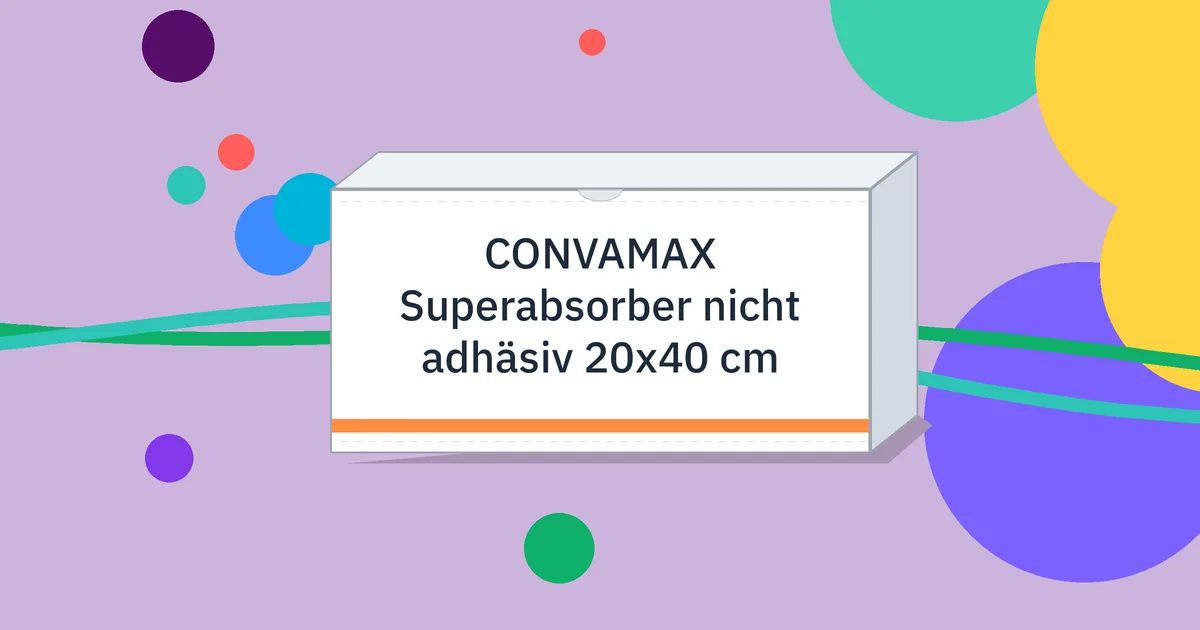Symbolbild: Packung mit der Aufschrift CONVAMAX Superabsorber nicht adhäsiv 20x40 cm (PZN 18758878) – Verfügbarkeit und Bezug in Apotheken in Frankfurt am Main