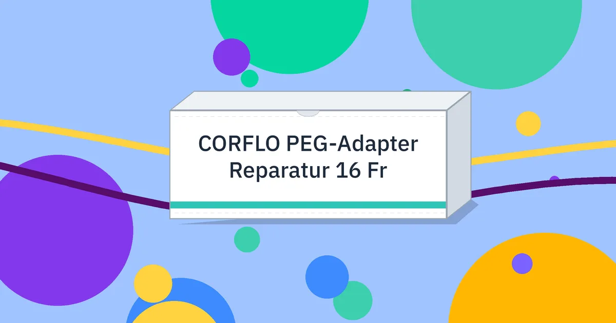 Symbolbild: Packung mit der Aufschrift CORFLO PEG-Adapter Reparatur 16 Fr (PZN 16626196) – Verfügbarkeit und Bezug in Apotheken in Frankfurt am Main