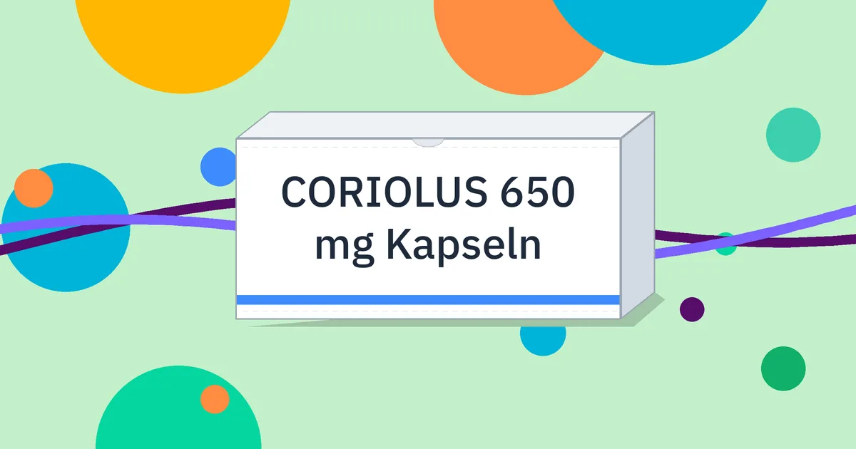 Symbolbild: Packung mit der Aufschrift CORIOLUS 650 mg Kapseln (PZN 18003424) – Verfügbarkeit und Bezug in Apotheken in Frankfurt am Main