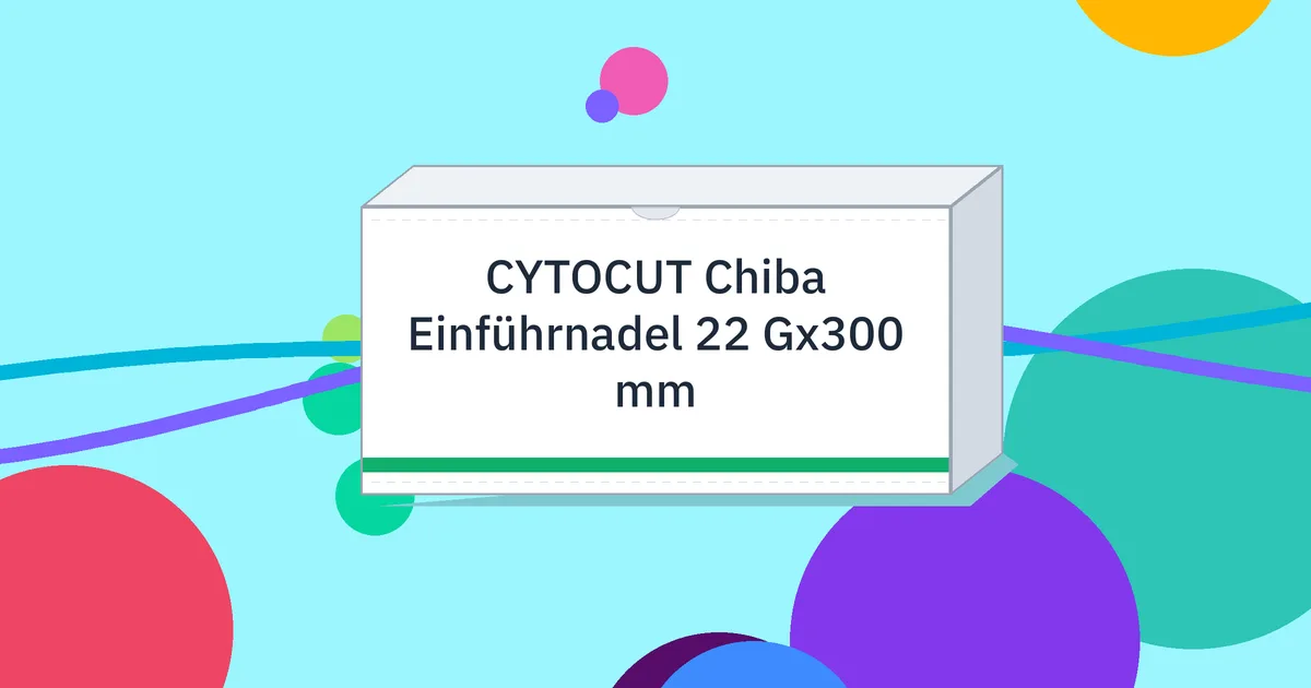 Symbolbild: Packung mit der Aufschrift CYTOCUT Chiba Einführnadel 22 Gx300 mm (PZN 16919596) – Verfügbarkeit und Bezug in Apotheken in Frankfurt am Main