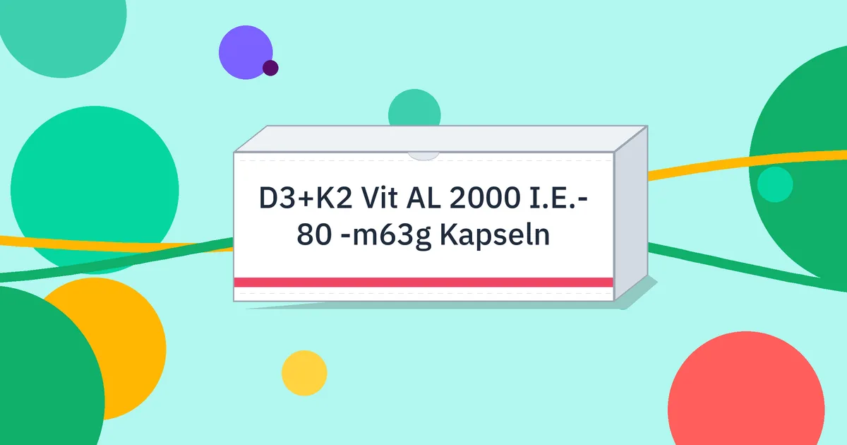Symbolbild: Packung mit der Aufschrift D3+K2 Vit AL 2000 I.E.-80 -m63g Kapseln (PZN 18231562) – Verfügbarkeit und Bezug in Apotheken in Frankfurt am Main