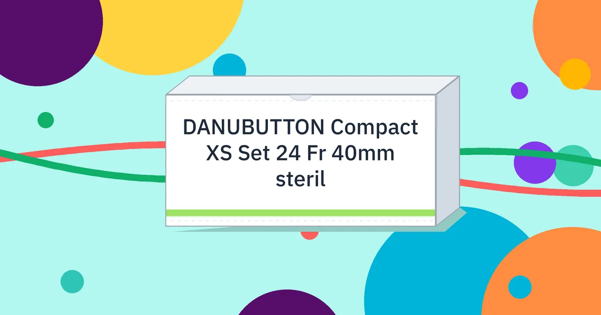 Symbolbild: Packung mit der Aufschrift DANUBUTTON Compact XS Set 24 Fr 40mm steril (PZN 19853432) – Verfügbarkeit und Bezug in Apotheken in Frankfurt am Main