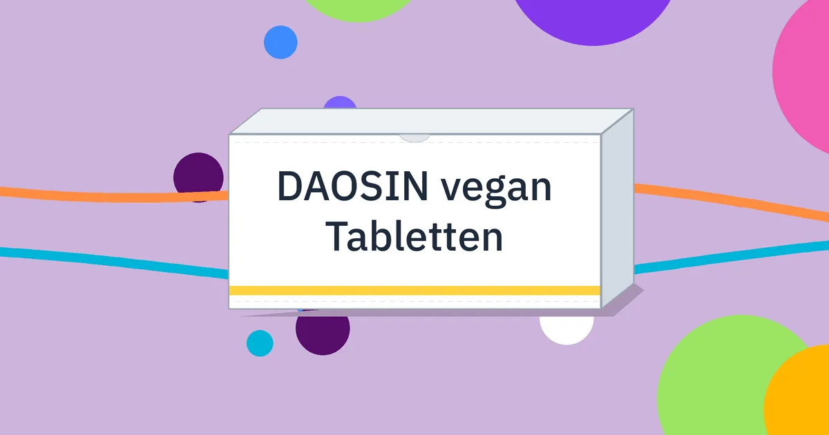 Symbolbild: Packung mit der Aufschrift DAOSIN vegan Tabletten (PZN 19627285) – Verfügbarkeit und Bezug in Apotheken in Frankfurt am Main