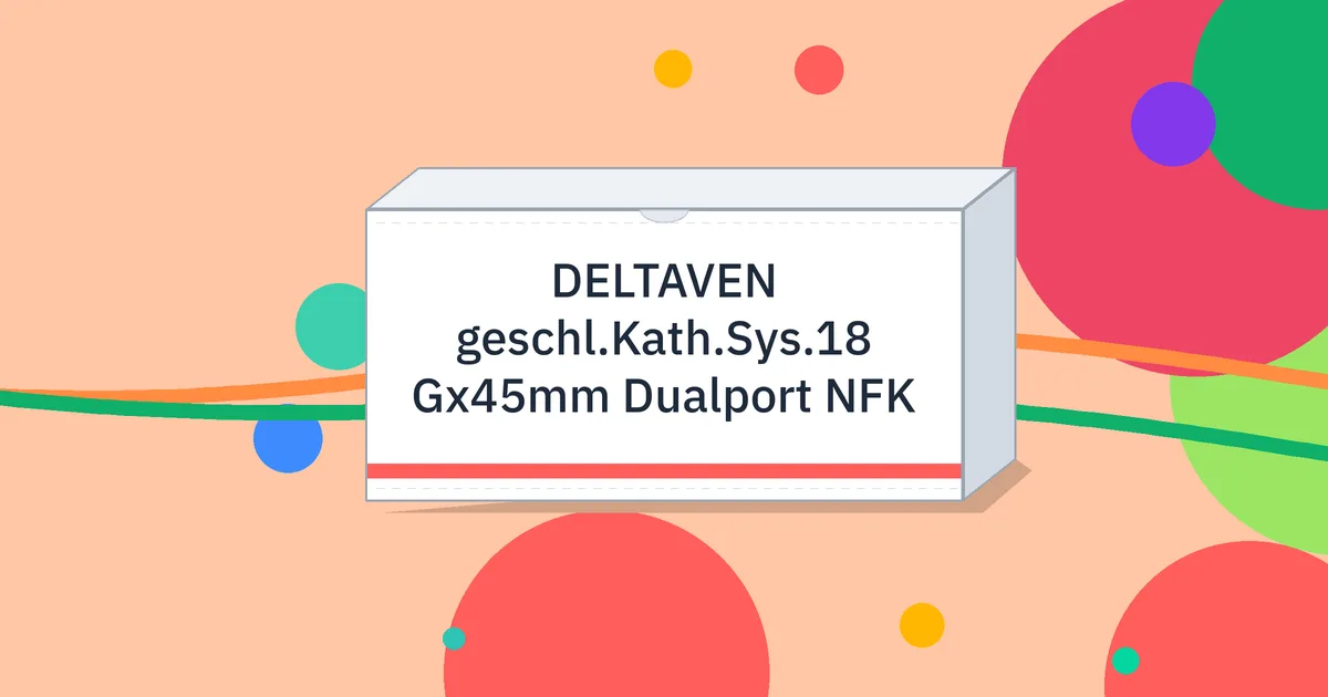 Symbolbild: Packung mit der Aufschrift DELTAVEN geschl.Kath.Sys.18 Gx45mm Dualport NFK (PZN 13977268) – Verfügbarkeit und Bezug in Apotheken in Frankfurt am Main