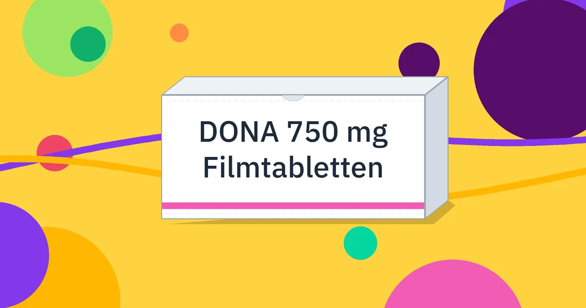 Symbolbild: Packung mit der Aufschrift DONA 750 mg Filmtabletten (PZN 06905392) – Verfügbarkeit und Bezug in Apotheken in Frankfurt am Main