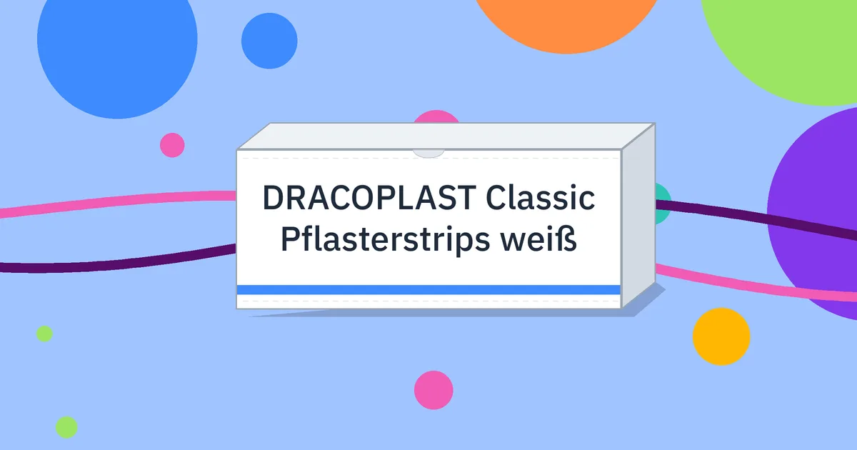 Symbolbild: Packung mit der Aufschrift DRACOPLAST Classic Pflasterstrips weiß (PZN 19280887) – Verfügbarkeit und Bezug in Apotheken in Frankfurt am Main