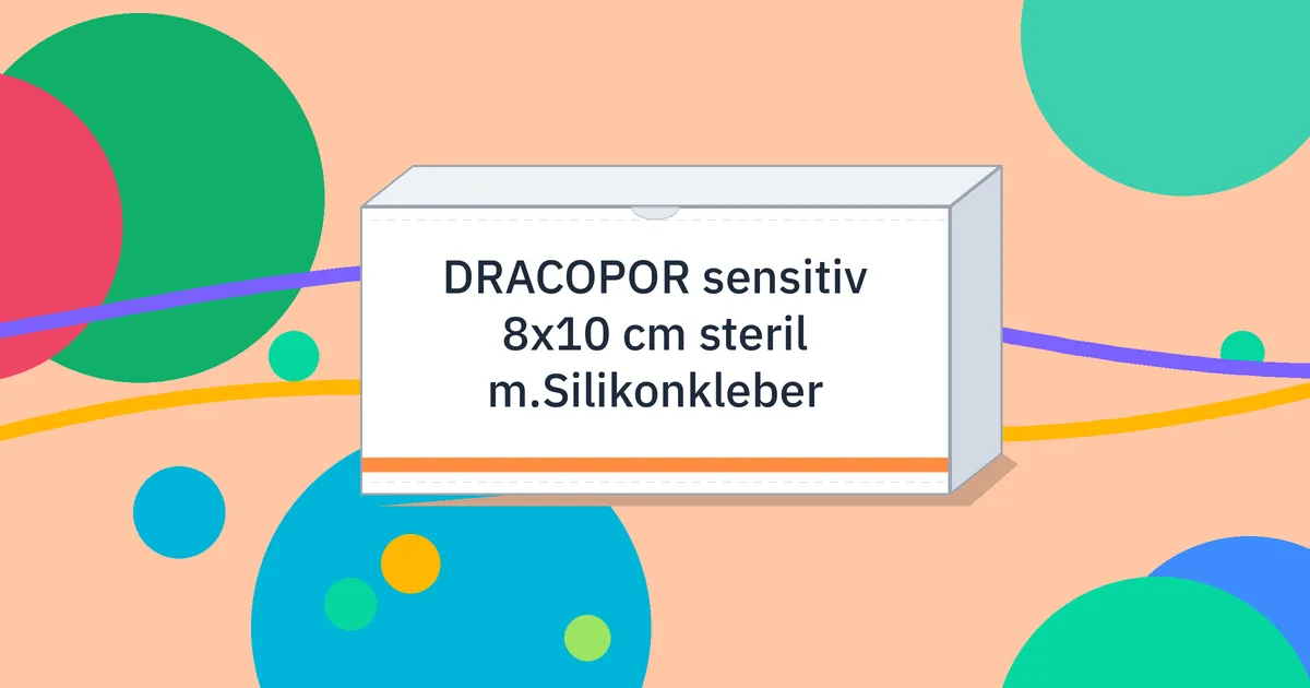 Symbolbild: Packung mit der Aufschrift DRACOPOR sensitiv 8x10 cm steril m.Silikonkleber (PZN 19075986) – Verfügbarkeit und Bezug in Apotheken in Frankfurt am Main