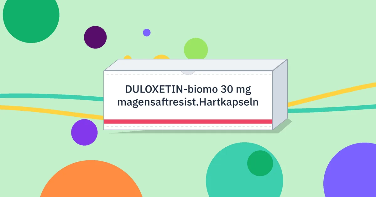 Symbolbild: Packung mit der Aufschrift DULOXETIN-biomo 30 mg magensaftresist.Hartkapseln (PZN 11154982) – Verfügbarkeit und Bezug in Apotheken in Frankfurt am Main