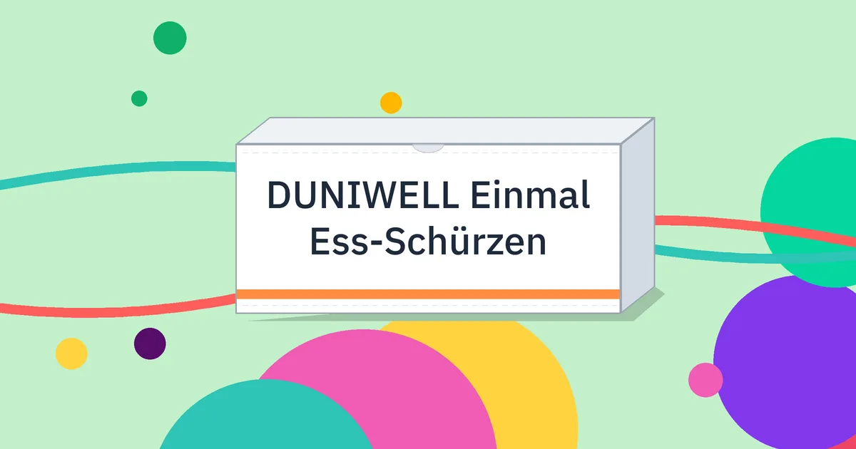 Symbolbild: Packung mit der Aufschrift DUNIWELL Einmal Ess-Schürzen (PZN 15622055) – Verfügbarkeit und Bezug in Apotheken in Frankfurt am Main