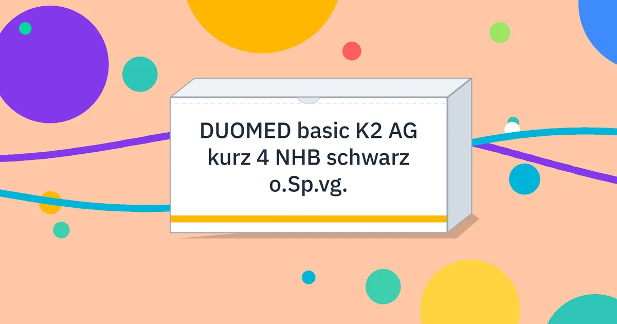 Symbolbild: Packung mit der Aufschrift DUOMED basic K2 AG kurz 4 NHB schwarz o.Sp.vg. (PZN 20908167) – Verfügbarkeit und Bezug in Apotheken in Frankfurt am Main