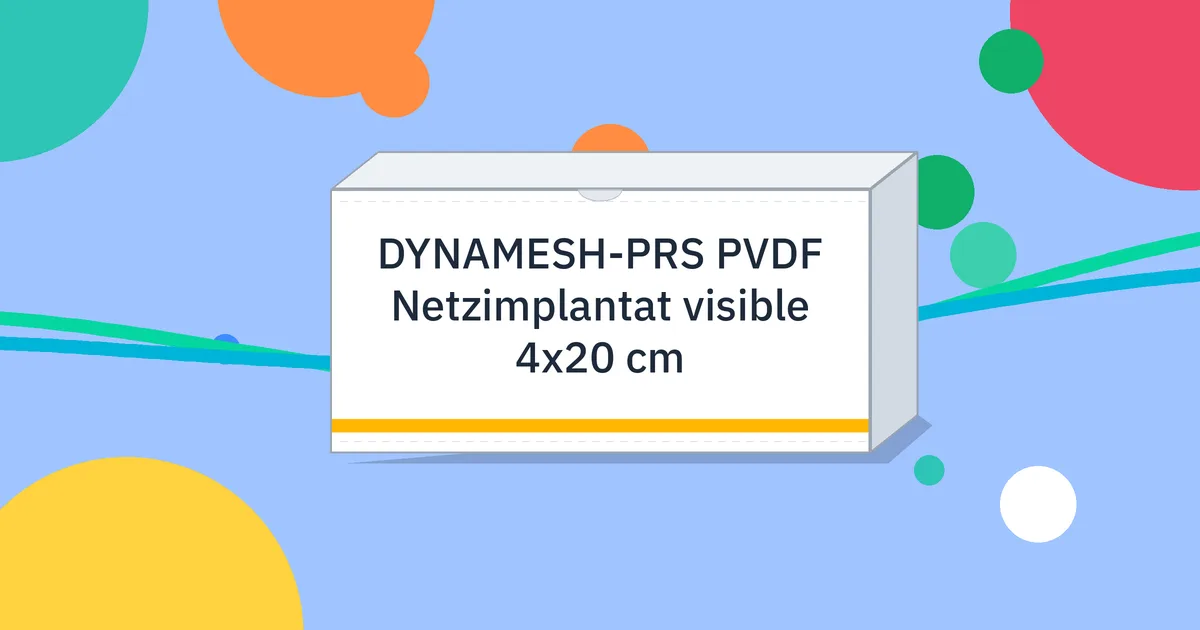 Symbolbild: Packung mit der Aufschrift DYNAMESH-PRS PVDF Netzimplantat visible 4x20 cm (PZN 19390073) – Verfügbarkeit und Bezug in Apotheken in Frankfurt am Main
