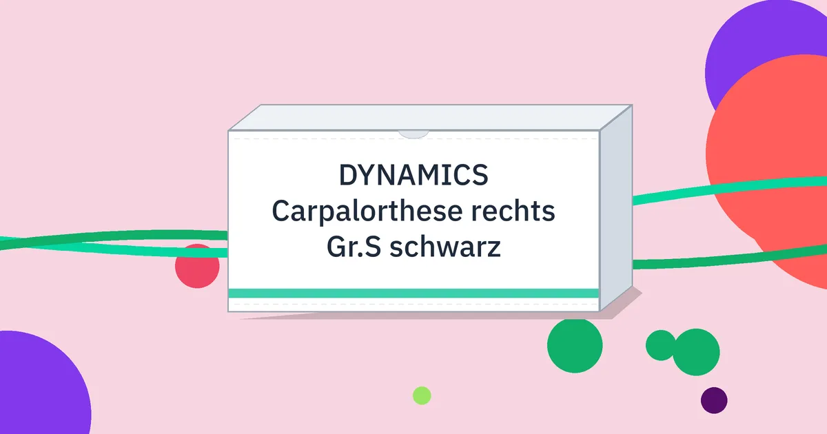 Symbolbild: Packung mit der Aufschrift DYNAMICS Carpalorthese rechts Gr.S schwarz (PZN 10631813) – Verfügbarkeit und Bezug in Apotheken in Frankfurt am Main