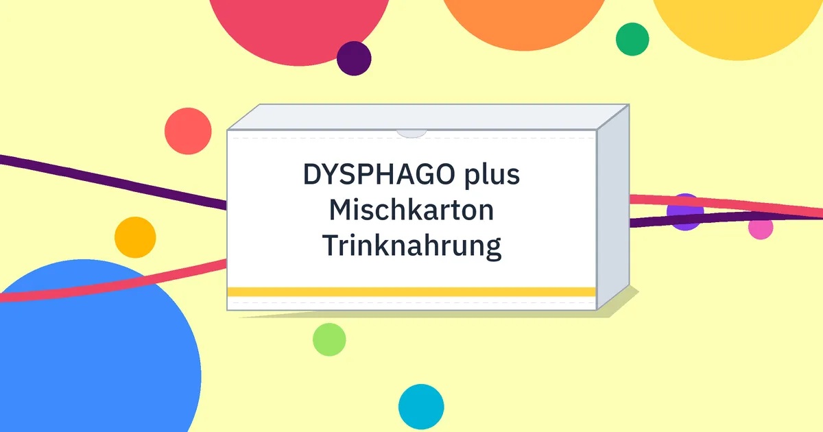 Symbolbild: Packung mit der Aufschrift DYSPHAGO plus Mischkarton Trinknahrung (PZN 11592133) – Verfügbarkeit und Bezug in Apotheken in Frankfurt am Main