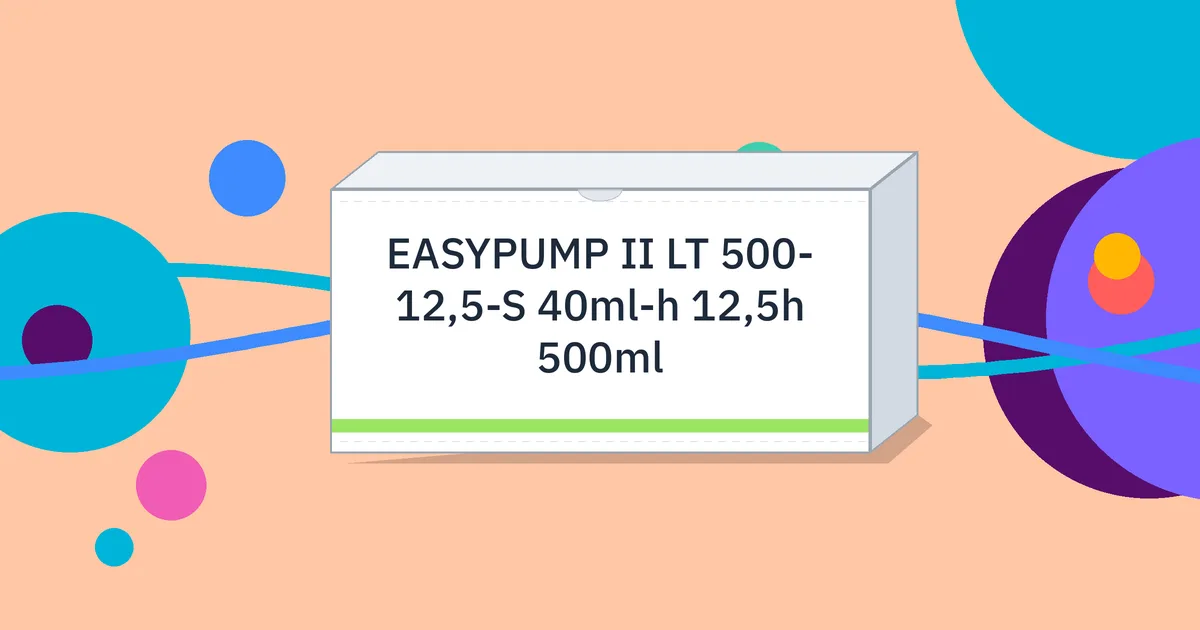 Symbolbild: Packung mit der Aufschrift EASYPUMP II LT 500-12,5-S 40ml-h 12,5h 500ml (PZN 20312687) – Verfügbarkeit und Bezug in Apotheken in Frankfurt am Main