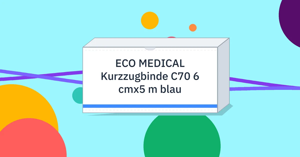 Symbolbild: Packung mit der Aufschrift ECO MEDICAL Kurzzugbinde C70 6 cmx5 m blau (PZN 14189834) – Verfügbarkeit und Bezug in Apotheken in Frankfurt am Main
