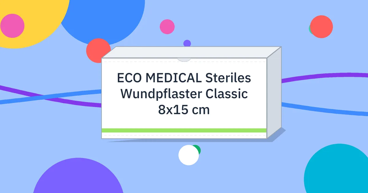 Symbolbild: Packung mit der Aufschrift ECO MEDICAL Steriles Wundpflaster Classic 8x15 cm (PZN 13515295) – Verfügbarkeit und Bezug in Apotheken in Frankfurt am Main
