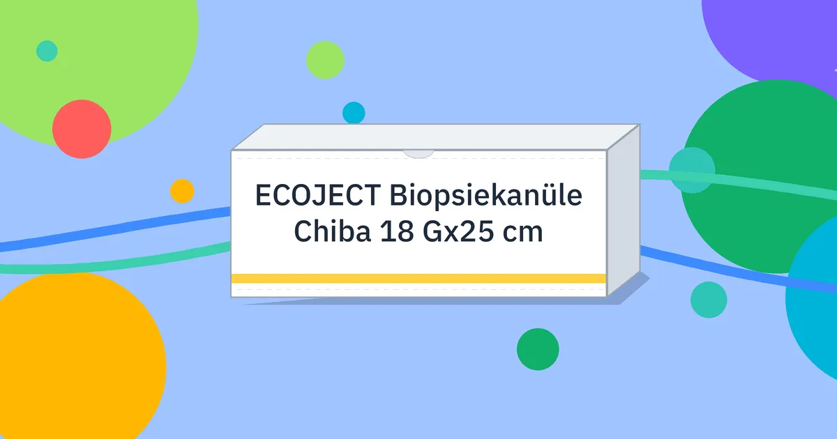 Symbolbild: Packung mit der Aufschrift ECOJECT Biopsiekanüle Chiba 18 Gx25 cm (PZN 06125079) – Verfügbarkeit und Bezug in Apotheken in Frankfurt am Main