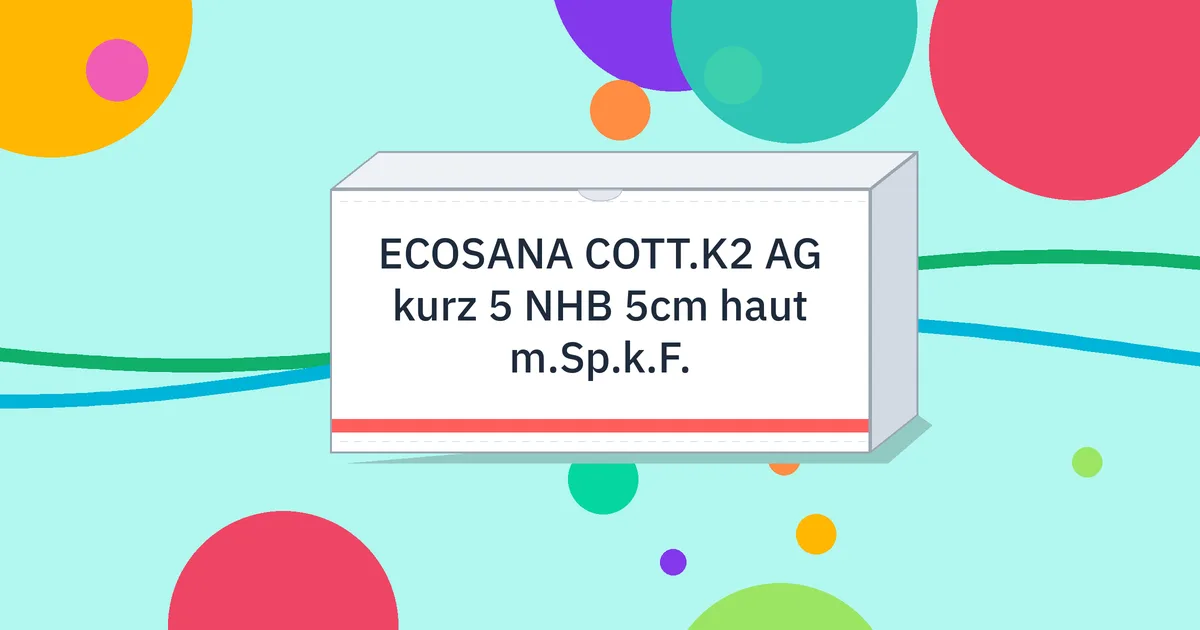 Symbolbild: Packung mit der Aufschrift ECOSANA COTT.K2 AG kurz 5 NHB 5cm haut m.Sp.k.F. (PZN 16950494) – Verfügbarkeit und Bezug in Apotheken in Frankfurt am Main