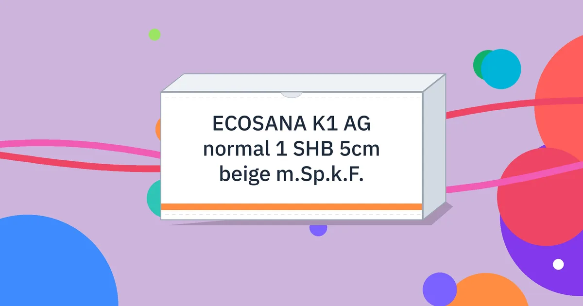 Symbolbild: Packung mit der Aufschrift ECOSANA K1 AG normal 1 SHB 5cm beige m.Sp.k.F. (PZN 04725875) – Verfügbarkeit und Bezug in Apotheken in Frankfurt am Main