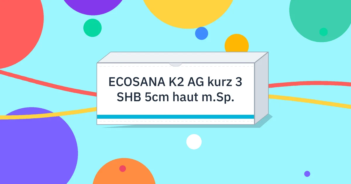 Symbolbild: Packung mit der Aufschrift ECOSANA K2 AG kurz 3 SHB 5cm haut m.Sp. (PZN 01427870) – Verfügbarkeit und Bezug in Apotheken in Frankfurt am Main