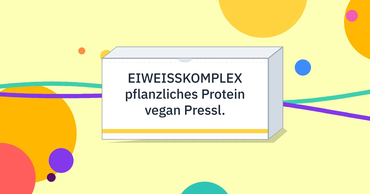 Symbolbild: Packung mit der Aufschrift EIWEISSKOMPLEX pflanzliches Protein vegan Pressl. (PZN 18447693) – Verfügbarkeit und Bezug in Apotheken in Frankfurt am Main