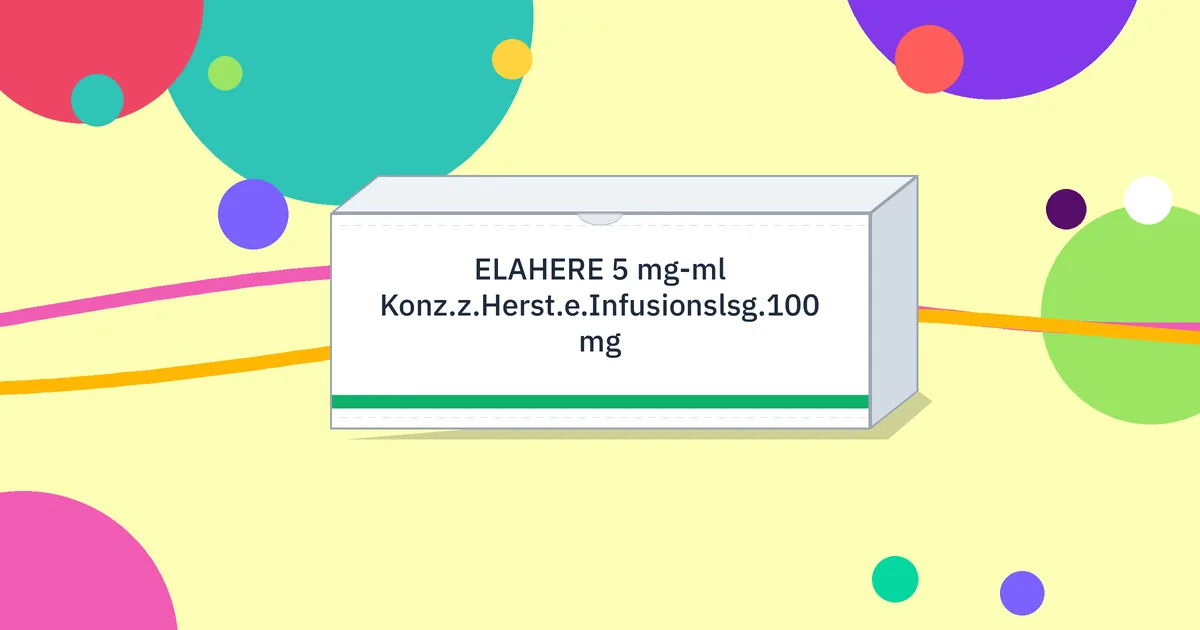 Symbolbild: Packung mit der Aufschrift ELAHERE 5 mg-ml Konz.z.Herst.e.Infusionslsg.100 mg (PZN 19448080) – Verfügbarkeit und Bezug in Apotheken in Frankfurt am Main