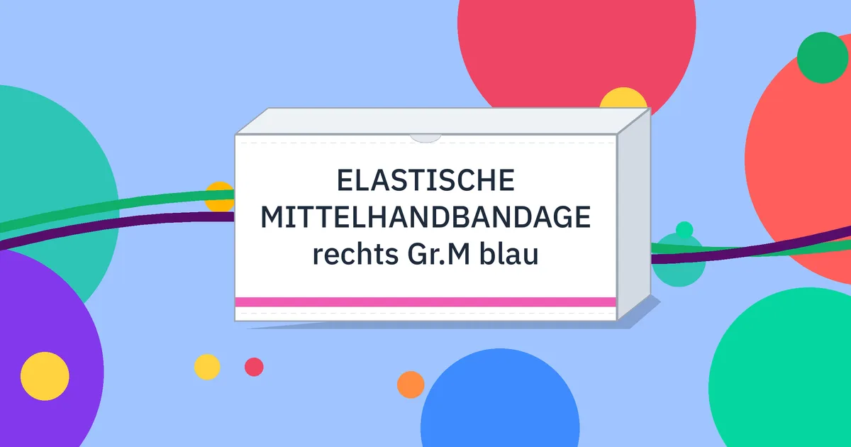 Symbolbild: Packung mit der Aufschrift ELASTISCHE MITTELHANDBANDAGE rechts Gr.M blau (PZN 03315626) – Verfügbarkeit und Bezug in Apotheken in Frankfurt am Main
