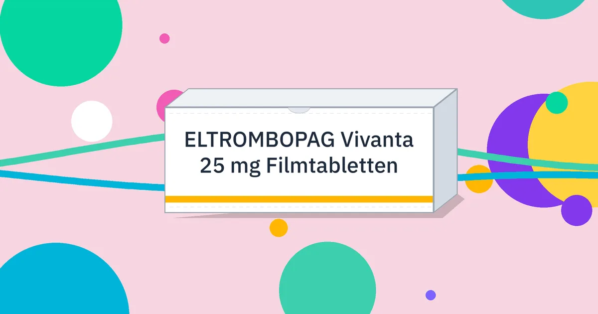 Symbolbild: Packung mit der Aufschrift ELTROMBOPAG Vivanta 25 mg Filmtabletten (PZN 19831502) – Verfügbarkeit und Bezug in Apotheken in Frankfurt am Main