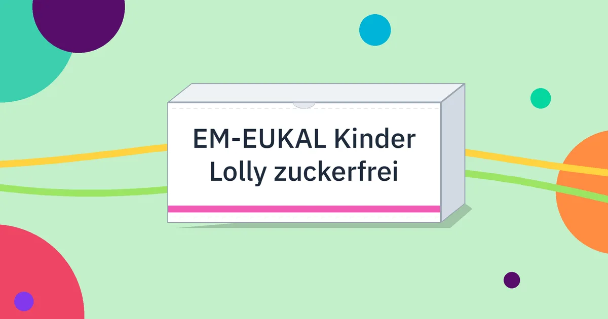 Symbolbild: Packung mit der Aufschrift EM-EUKAL Kinder Lolly zuckerfrei (PZN 03296745) – Verfügbarkeit und Bezug in Apotheken in Frankfurt am Main