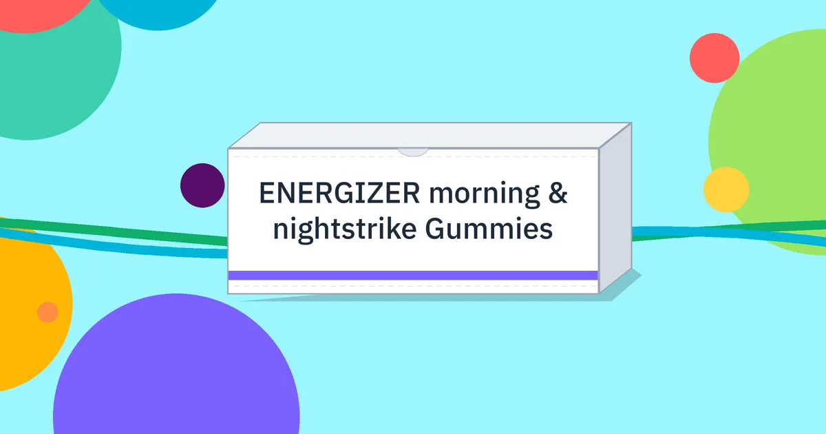 Symbolbild: Packung mit der Aufschrift ENERGIZER morning & nightstrike Gummies (PZN 19197979) – Verfügbarkeit und Bezug in Apotheken in Frankfurt am Main