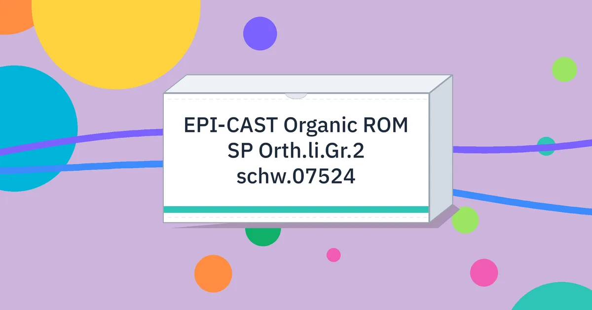 Symbolbild: Packung mit der Aufschrift EPI-CAST Organic ROM SP Orth.li.Gr.2 schw.07524 (PZN 20835304) – Verfügbarkeit und Bezug in Apotheken in Frankfurt am Main