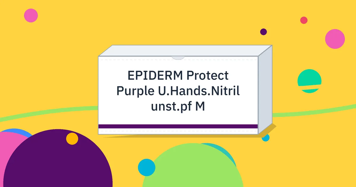 Symbolbild: Packung mit der Aufschrift EPIDERM Protect Purple U.Hands.Nitril unst.pf M (PZN 17896495) – Verfügbarkeit und Bezug in Apotheken in Frankfurt am Main