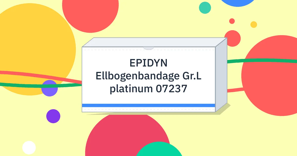 Symbolbild: Packung mit der Aufschrift EPIDYN Ellbogenbandage Gr.L platinum 07237 (PZN 06114779) – Verfügbarkeit und Bezug in Apotheken in Frankfurt am Main