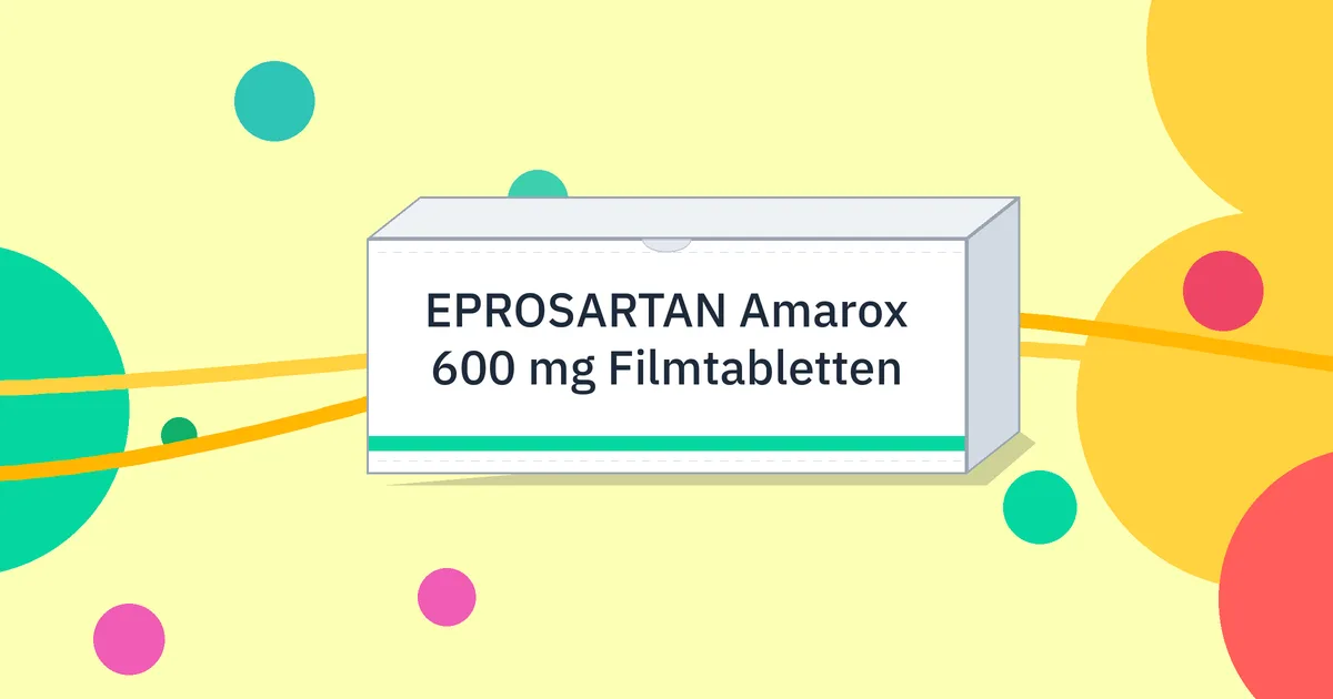 Symbolbild: Packung mit der Aufschrift EPROSARTAN Amarox 600 mg Filmtabletten (PZN 18810768) – Verfügbarkeit und Bezug in Apotheken in Frankfurt am Main