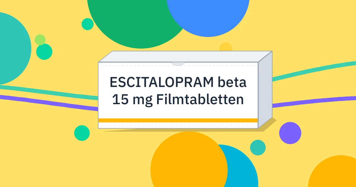 Symbolbild: Packung mit der Aufschrift ESCITALOPRAM beta 15 mg Filmtabletten (PZN 06681716) – Verfügbarkeit und Bezug in Apotheken in Frankfurt am Main