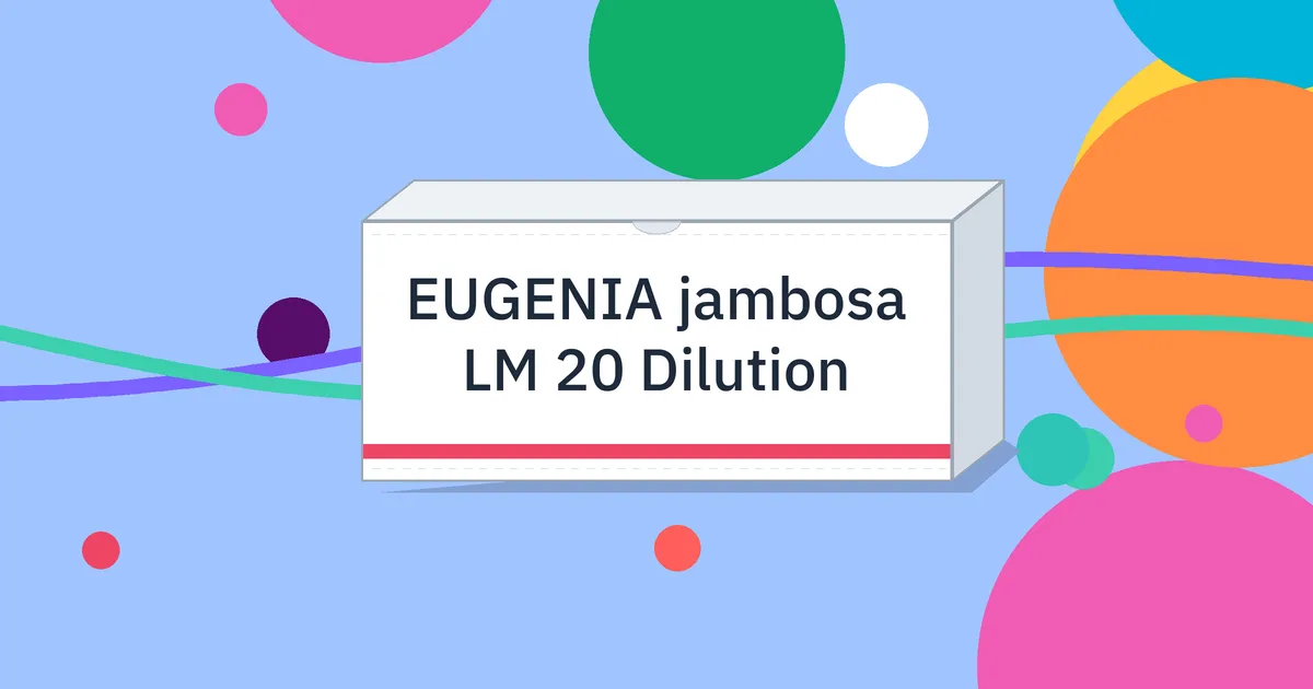 Symbolbild: Packung mit der Aufschrift EUGENIA jambosa LM 20 Dilution (PZN 13481024) – Verfügbarkeit und Bezug in Apotheken in Frankfurt am Main